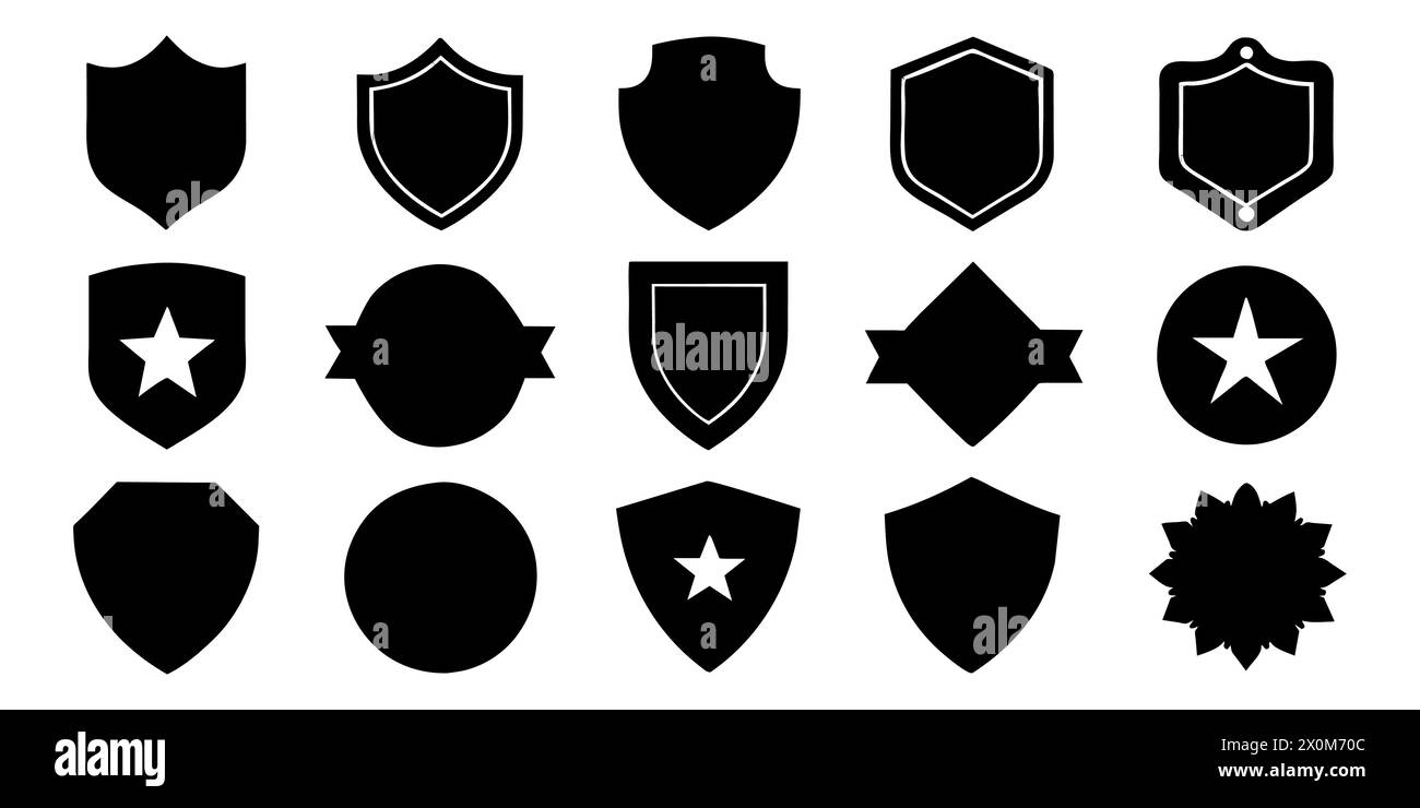 Pretty lovely shield, badges vector art set. Flat black color Stock ...