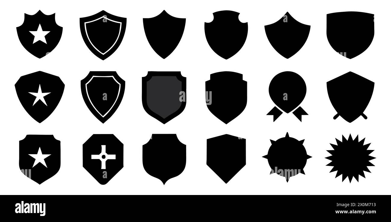 Gorgeous lovely shield, badges vector art set. Flat black color Stock ...