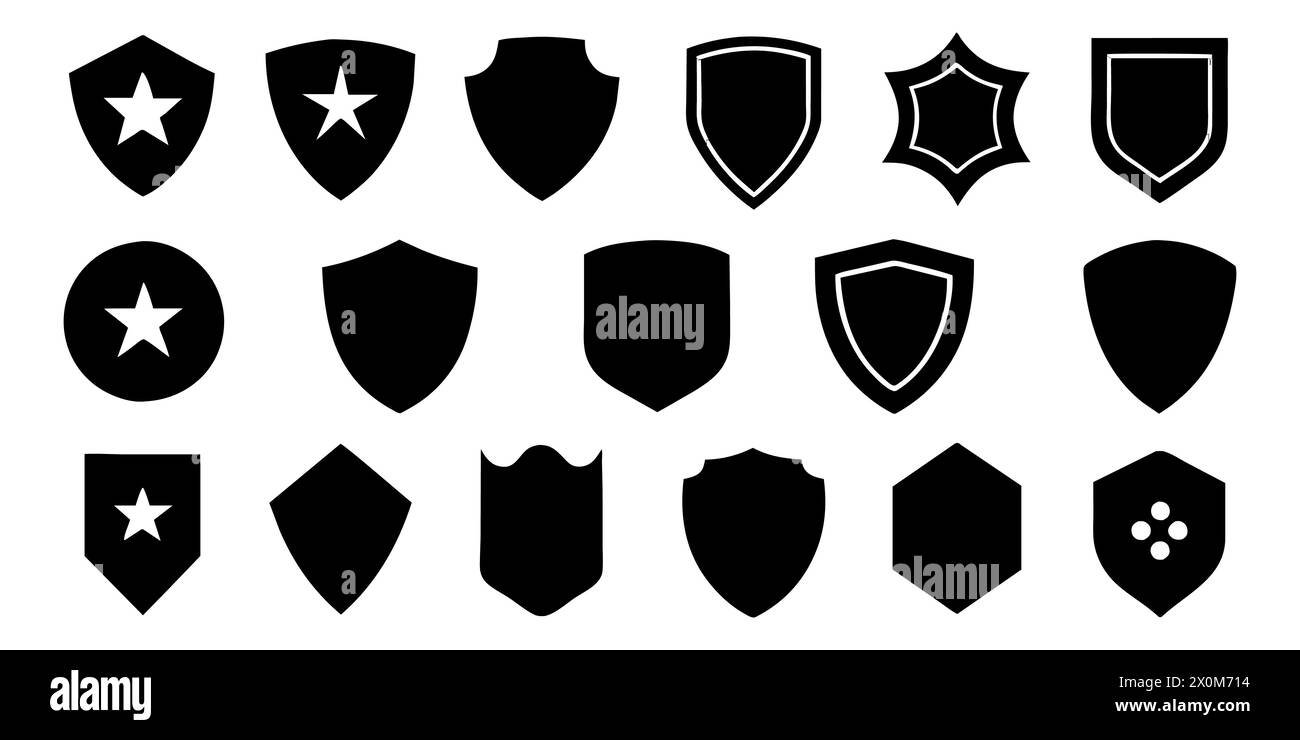 Amazing lovely shield, badges vector logo art set. Flat black color ...