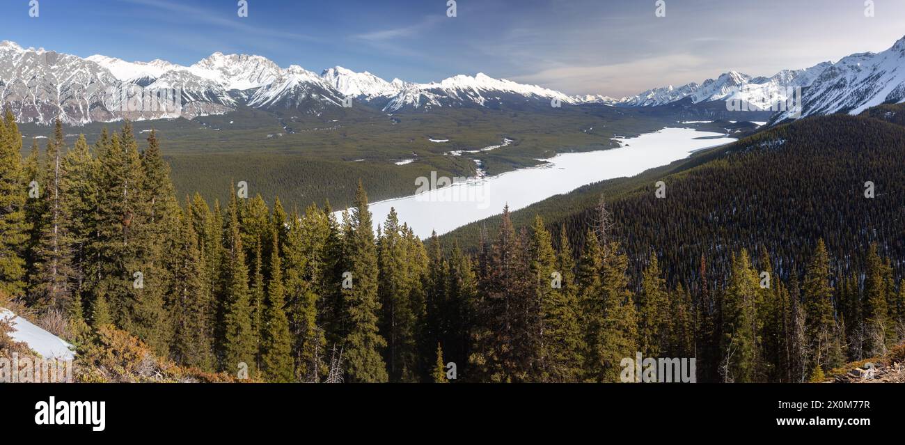 Scenic Springtime Landscape Panorama Snowy Kananaskis Lakes Forest ...