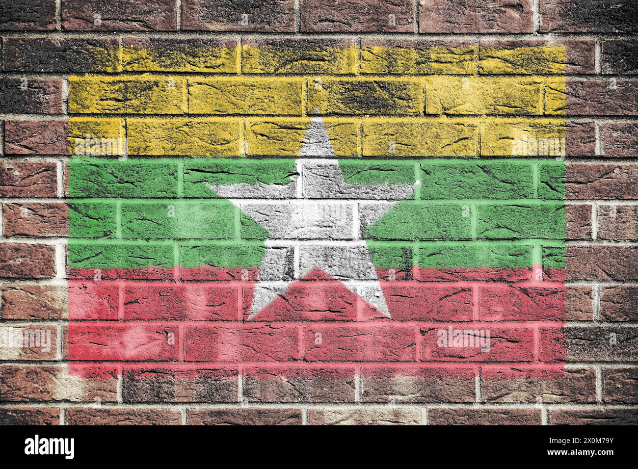 Myanmar flag on old brick wall Stock Photo - Alamy