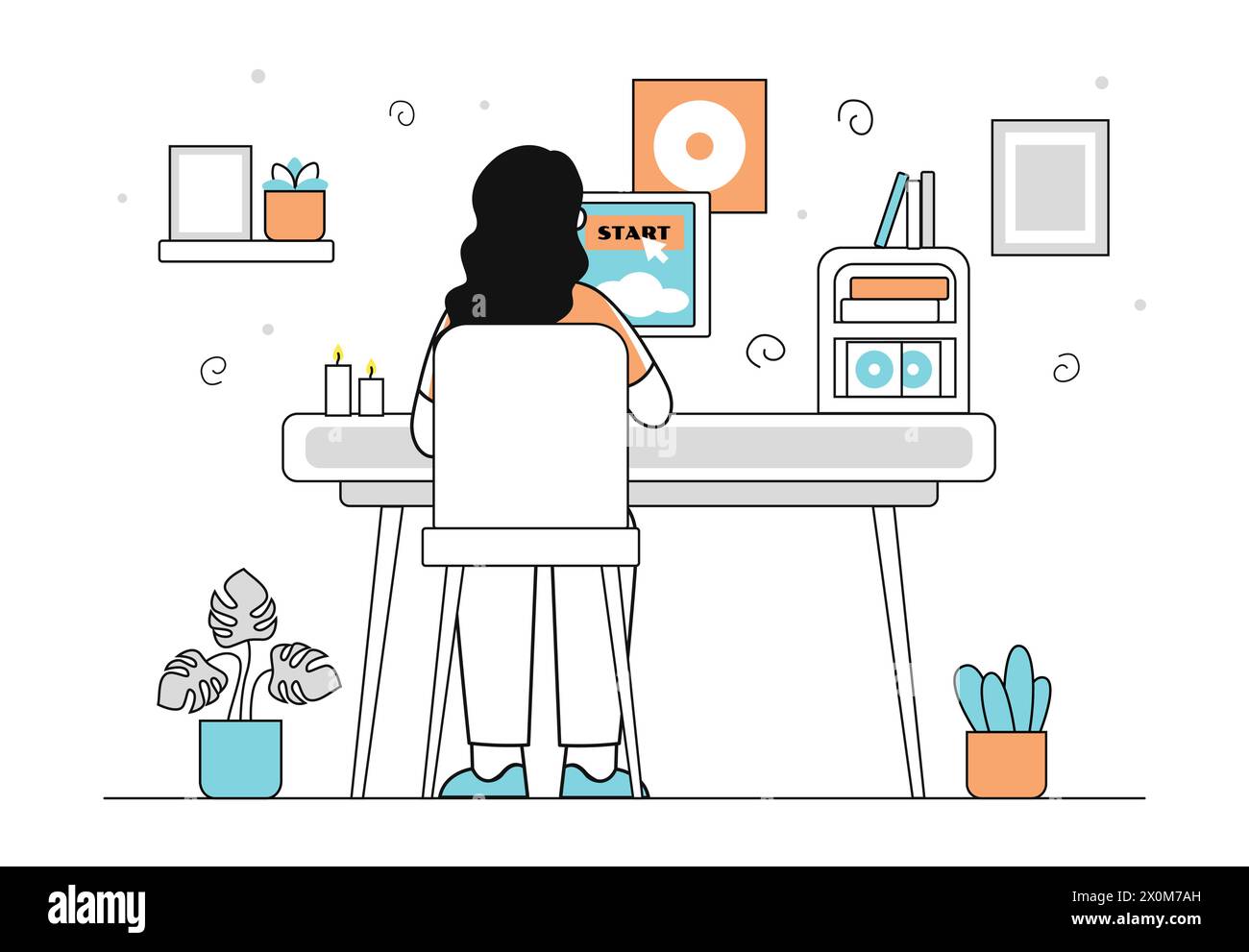 Woman gamer vector linear Stock Vector Image & Art - Alamy