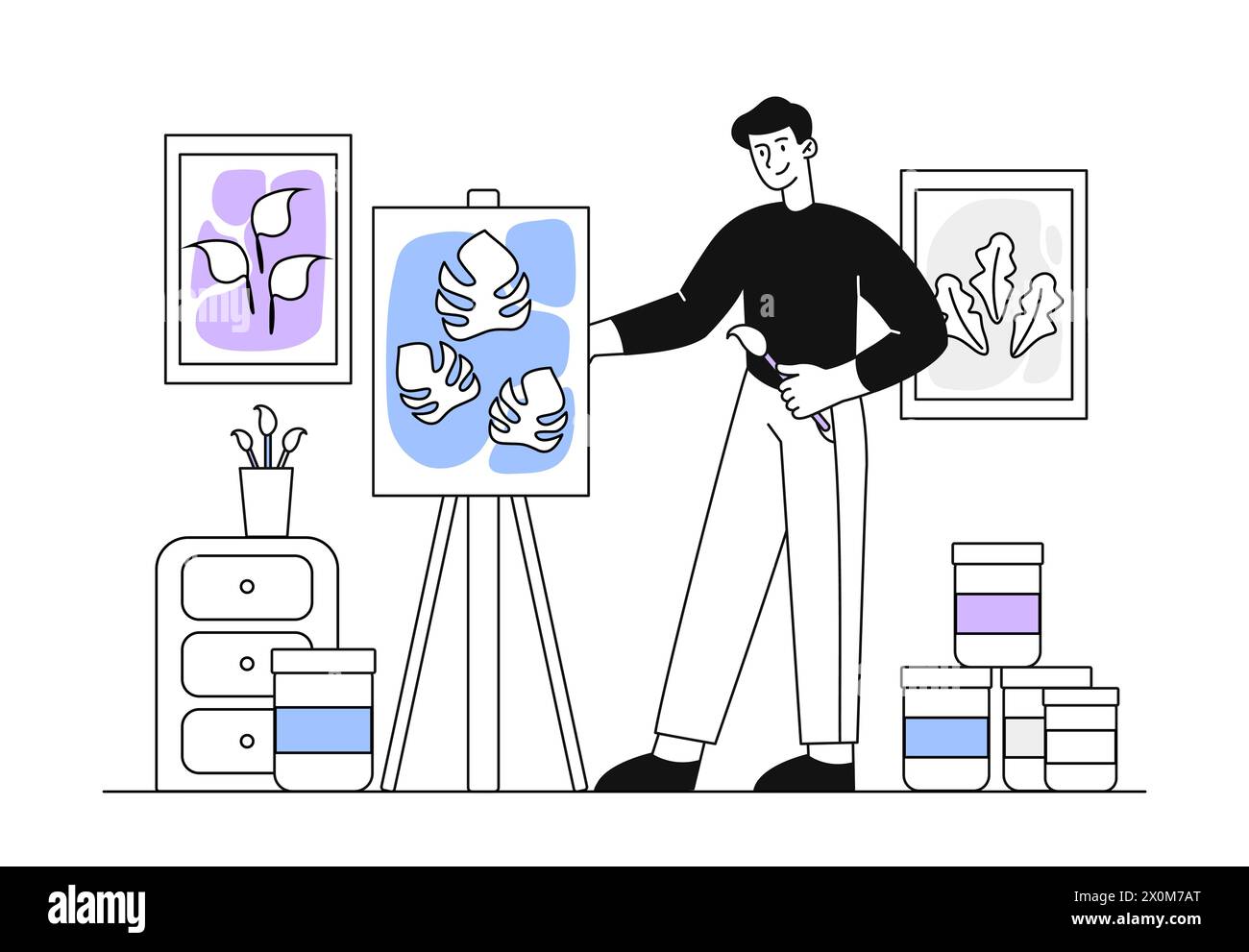 Artist with picture vector linear Stock Vector Image & Art - Alamy