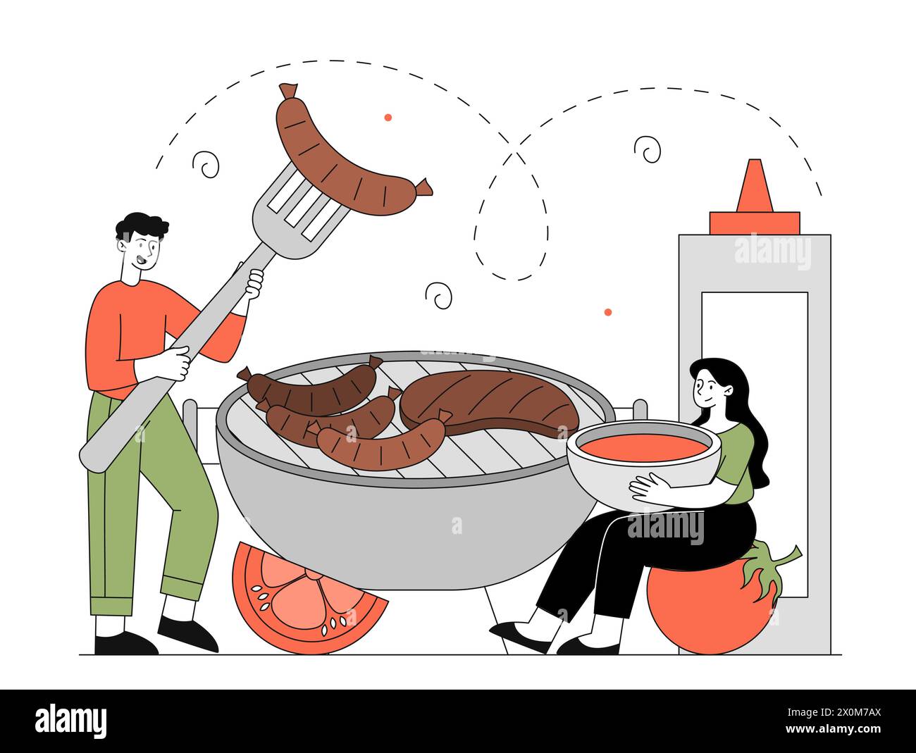 People with barbecue vector linear Stock Vector Image & Art - Alamy