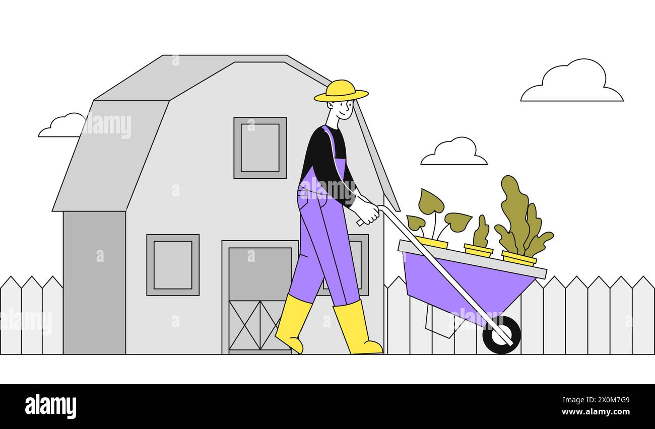 Farmer with cart vector linear Stock Vector Image & Art - Alamy