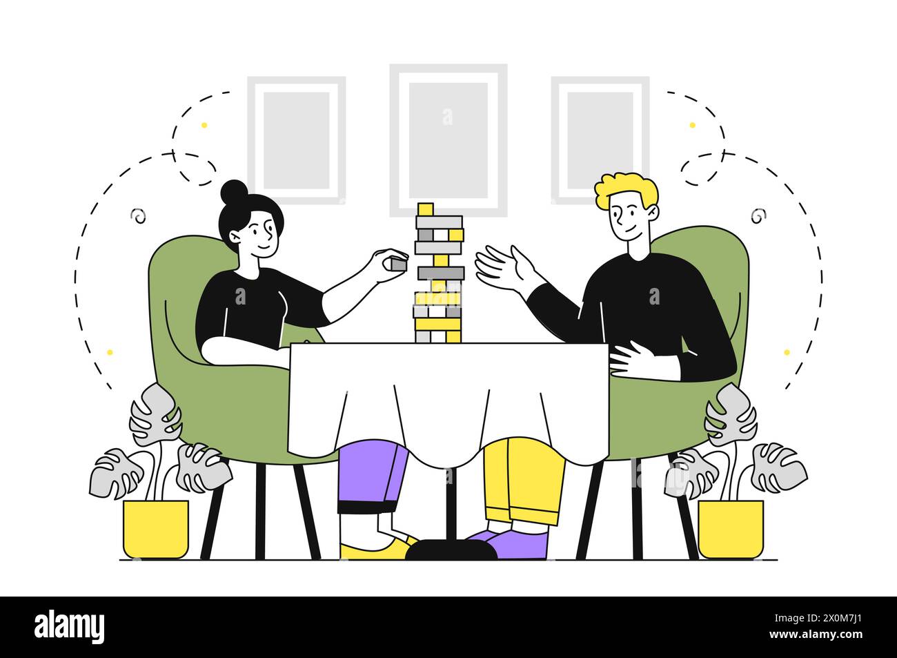 People play Jenga vector linear Stock Vector Image & Art - Alamy