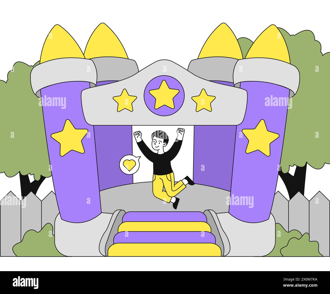 Boy jump at trampoline vector linear Stock Vector Image & Art - Alamy