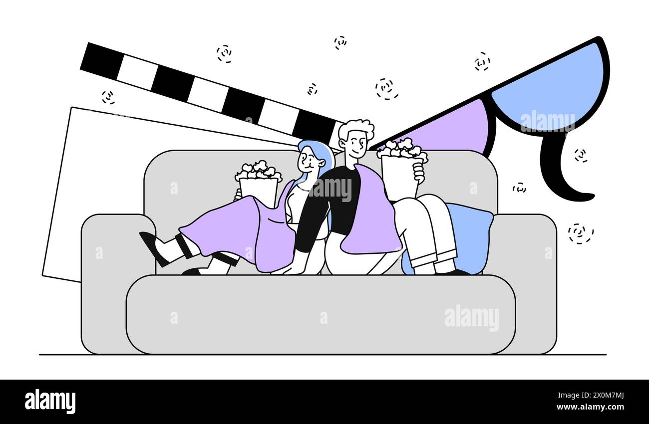 Movie night vector linear Stock Vector Image & Art - Alamy
