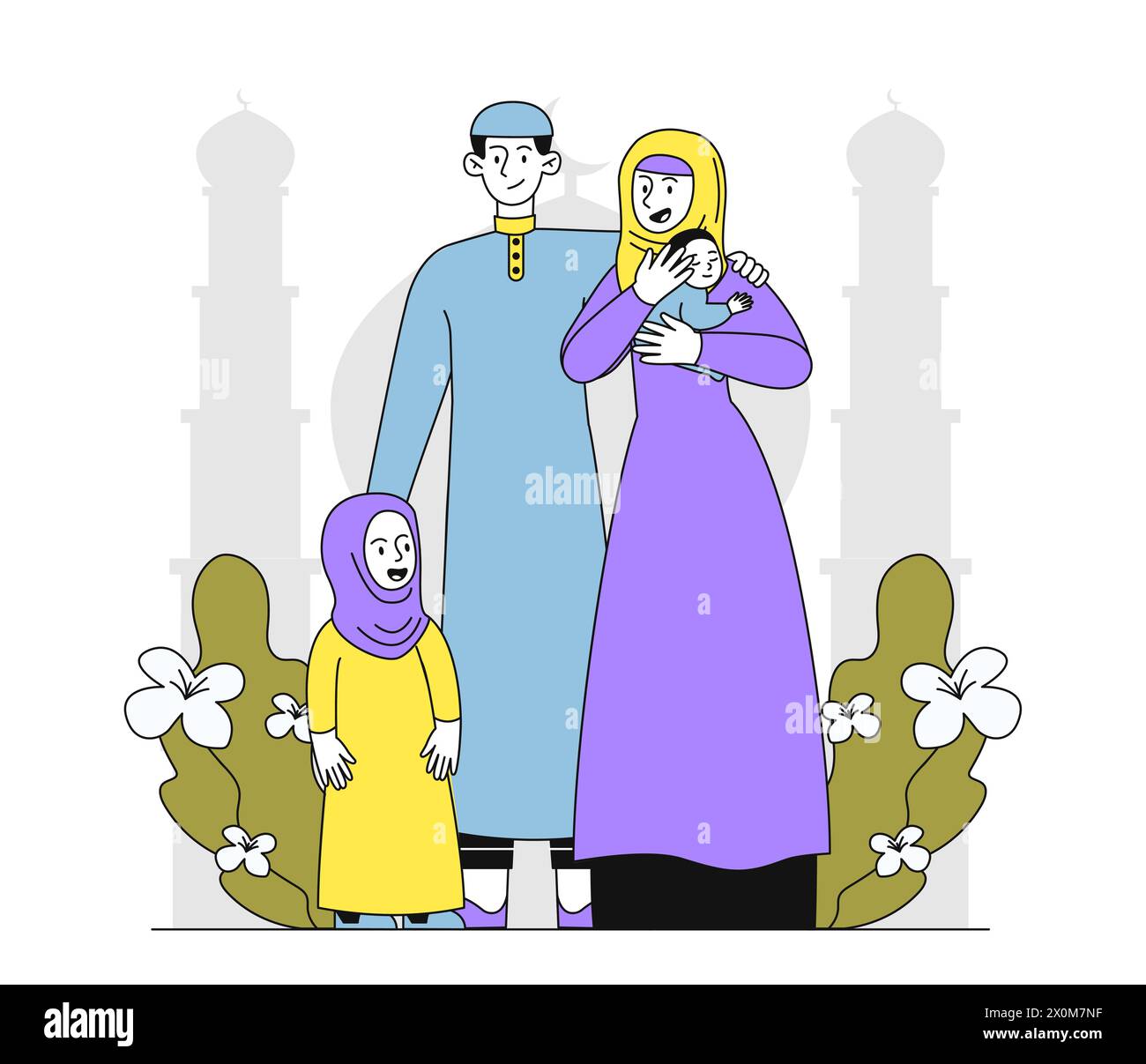 Muslim family vector linear Stock Vector Image & Art - Alamy
