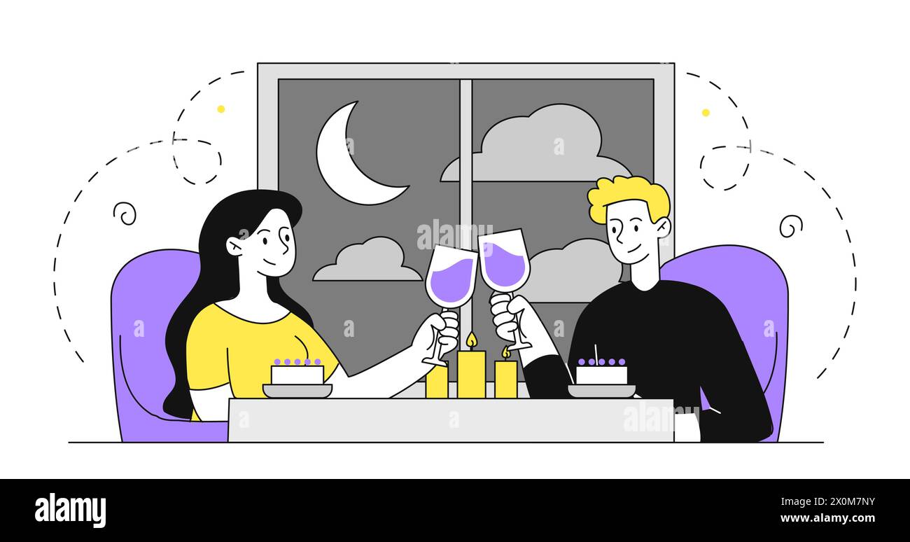 Couple with wine vector linear Stock Vector Image & Art - Alamy