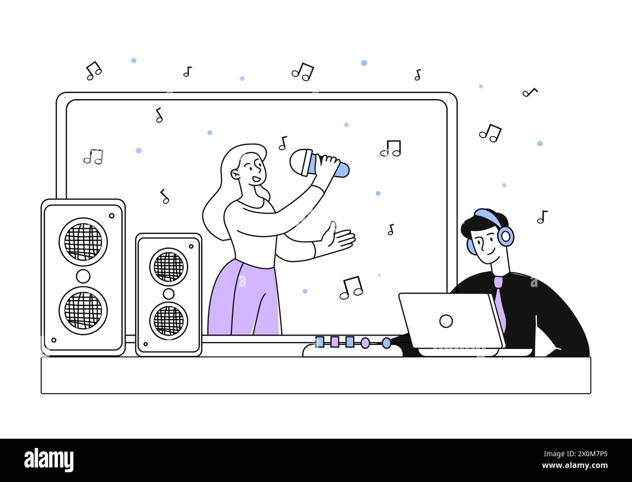 Singer at recording studio vector linear Stock Vector Image & Art - Alamy