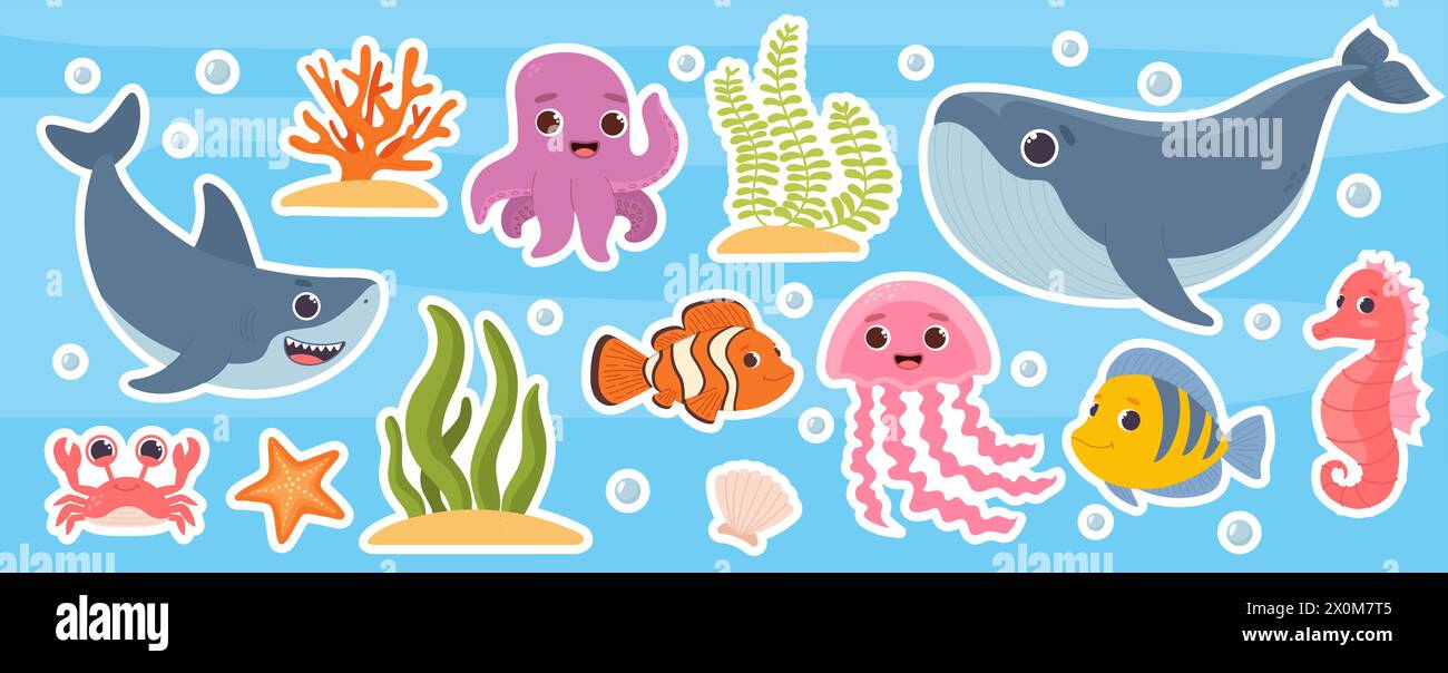 Sea animals stickers vector set Stock Vector Image & Art - Alamy