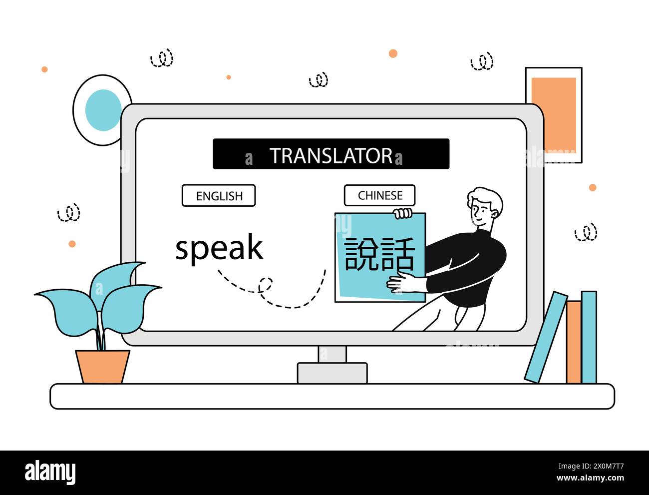 Man with translator vector linear Stock Vector Image & Art - Alamy