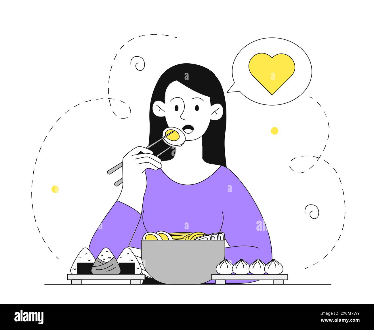 Woman eating ramen vector linear Stock Vector Image & Art - Alamy