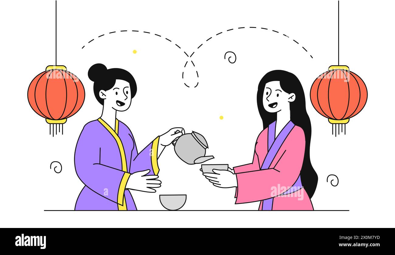 Tea Ceremony Vector Linear Stock Vector Image Art Alamy
