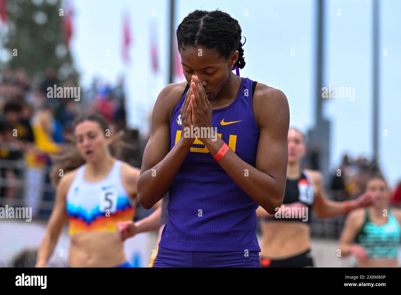 Michaela Rose of LSU reacts after winning the women's 800m in 1:58.37 ...
