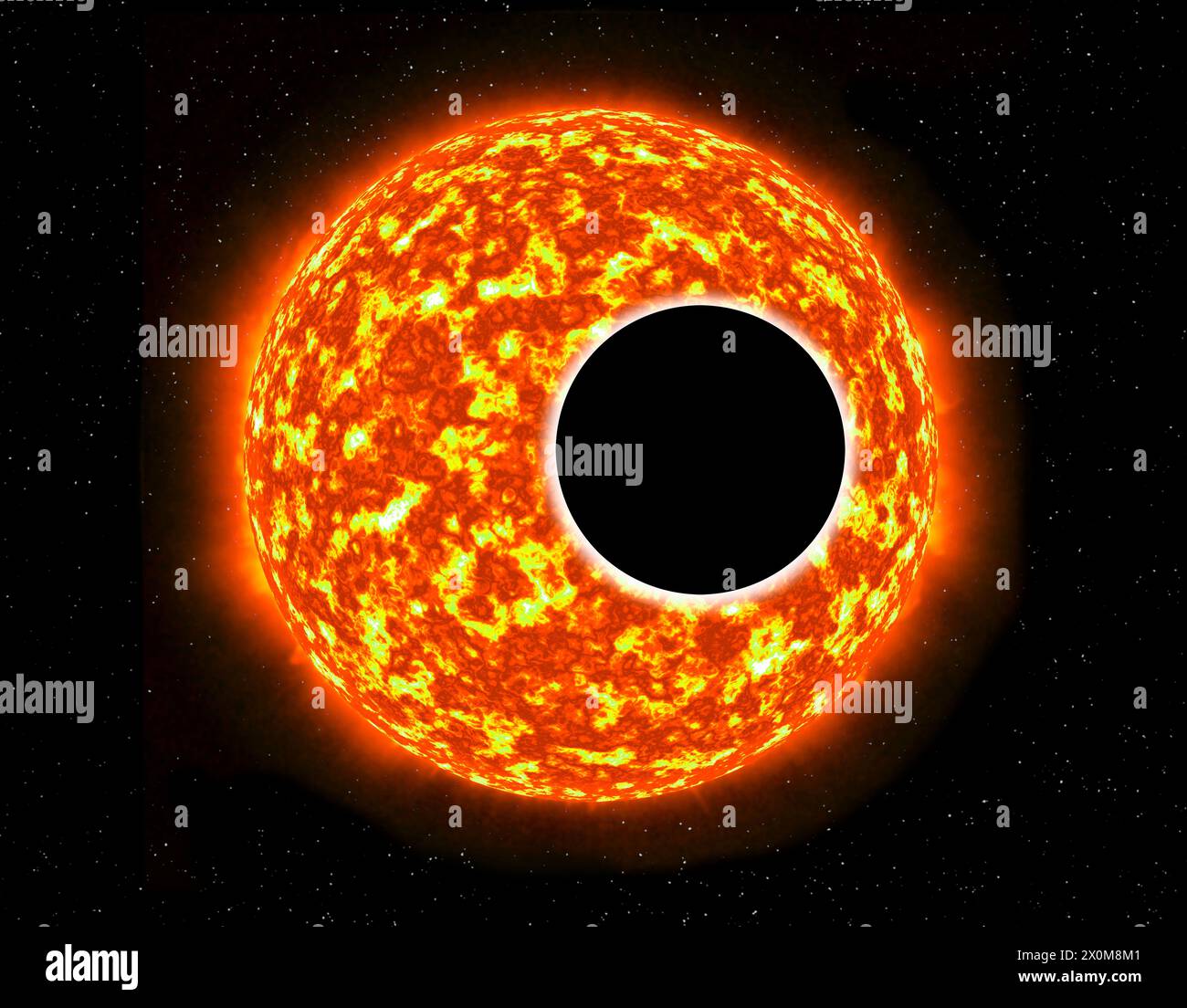 Illustration of an exoplanet in front of a sun revealing it's ...