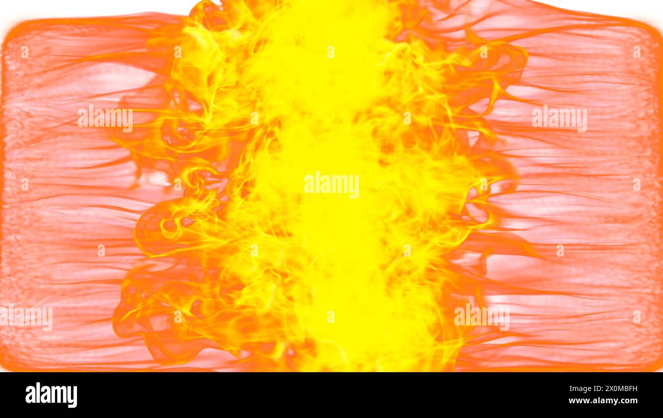 3d illustration. Tongues of flame collide from opposite sides on a ...