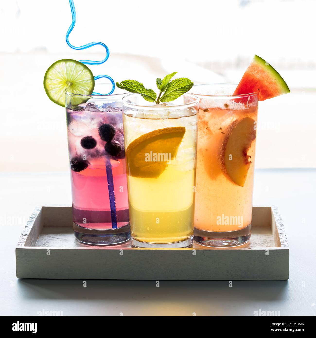 Cool and refreshing fruit flavoured spritzers, ready for drinking Stock ...