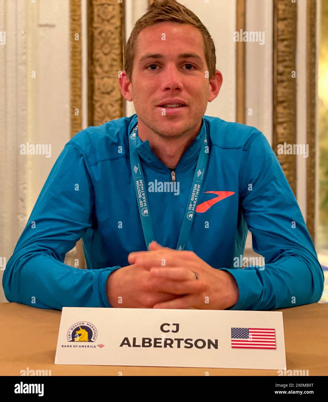 Boston, Massachusetts, USA. 12th Apr, 2024. Elite American runner CJ ...