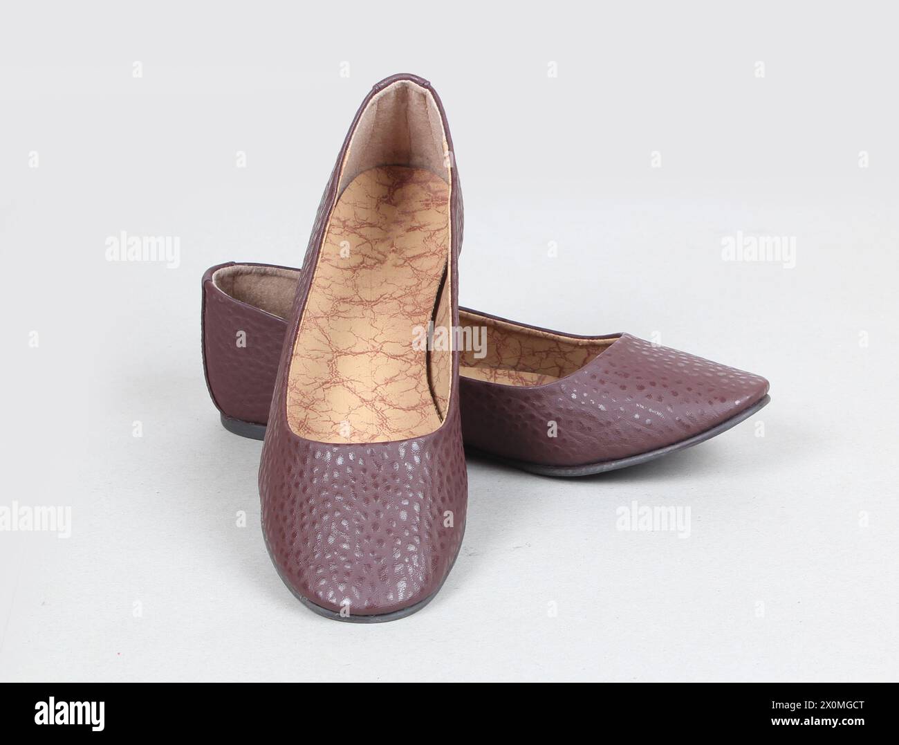 flat sole leather ballerina isolated on light grey background Stock ...