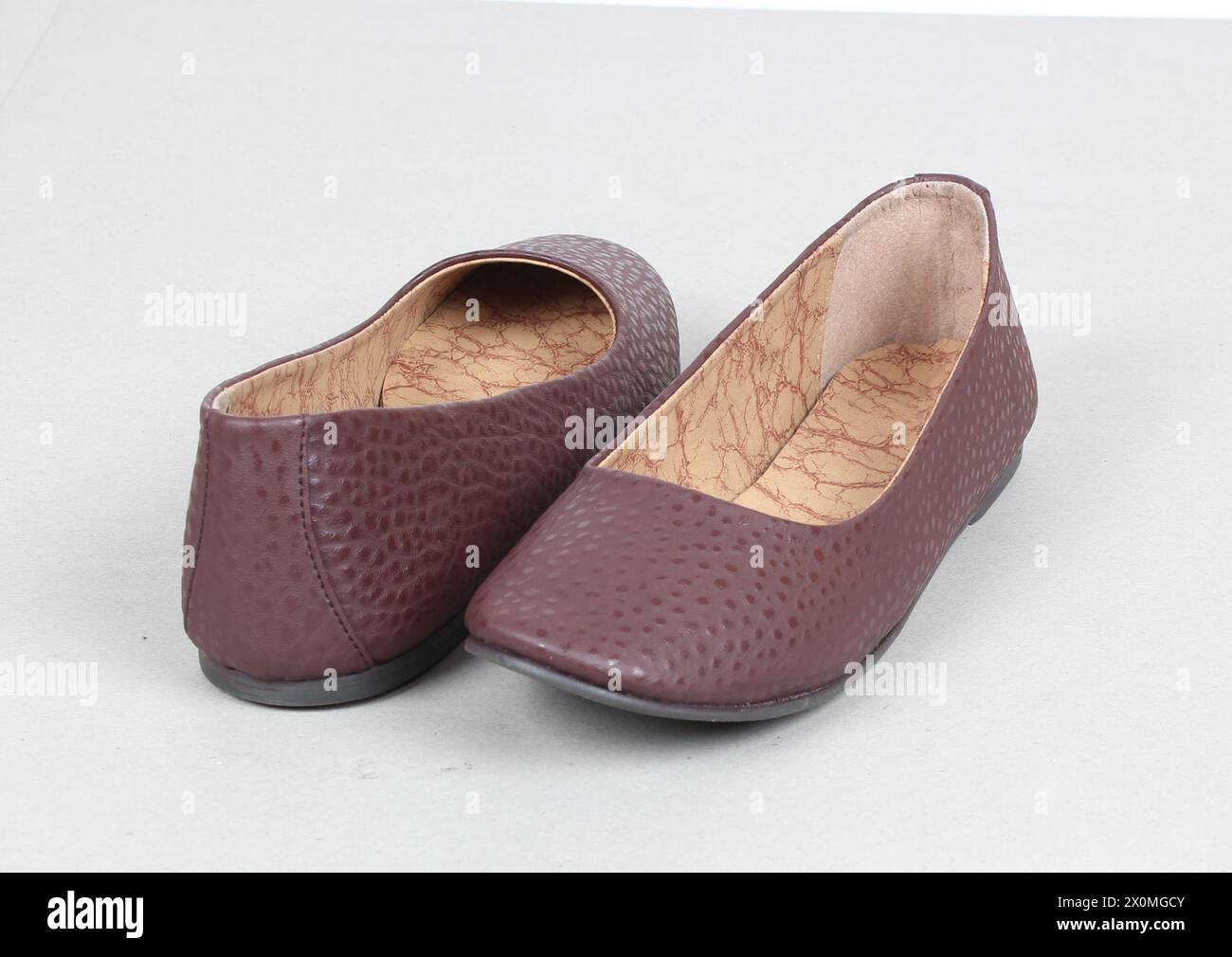 flat sole leather ballerina isolated on light grey background Stock ...