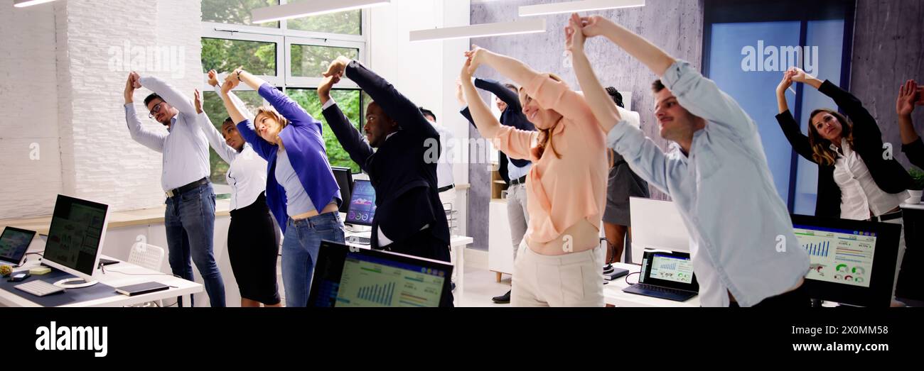 Fit business worker doing stretching exercises in office Stock Photo ...