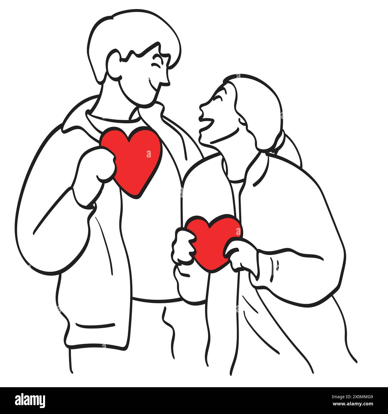 lover couple holding red heart illustration vector hand drawn isolated on white background Stock ...