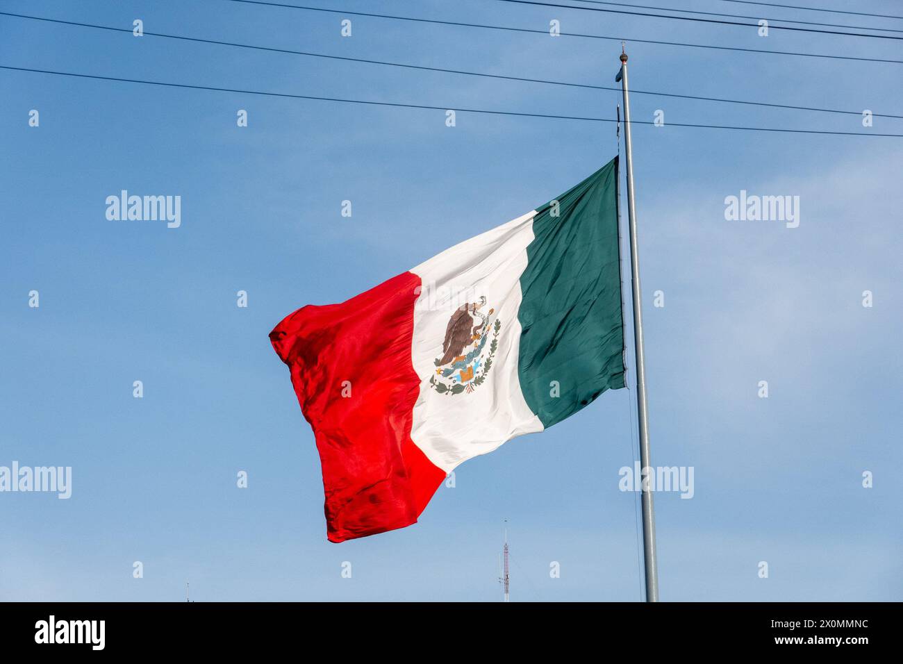 Mexico flag hangs at Zócalo in Mexico City, the historic heart of the ...