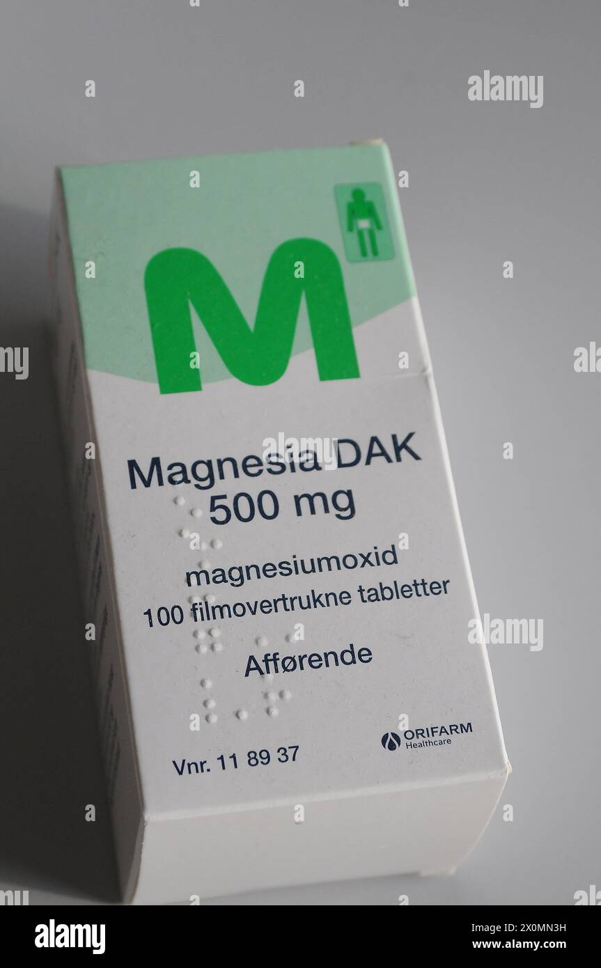 Copenhagen/ Denmark/13 April 2024/Maganesia dag 500 mg medicne in ...