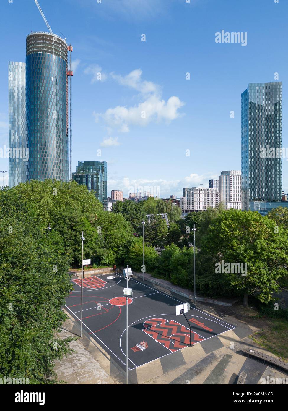 Aerial photograph of the Hulme Park basketball court in Manchester, UK ...