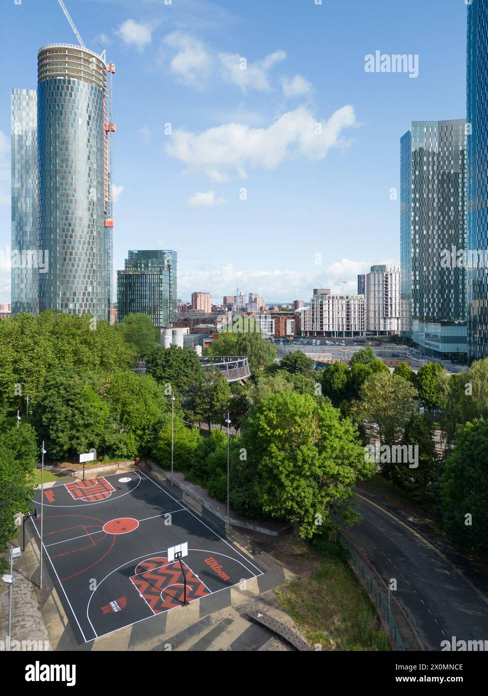 Aerial photograph of the Hulme Park basketball court in Manchester, UK ...
