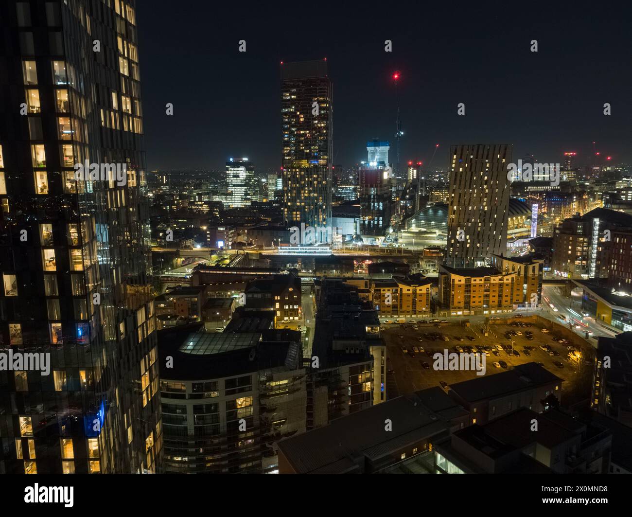 Aerial photo taken from the Deansgate Square residential towers in ...