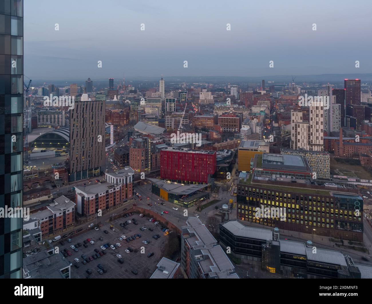 Aerial photo taken from the Deansgate Square residential towers in ...