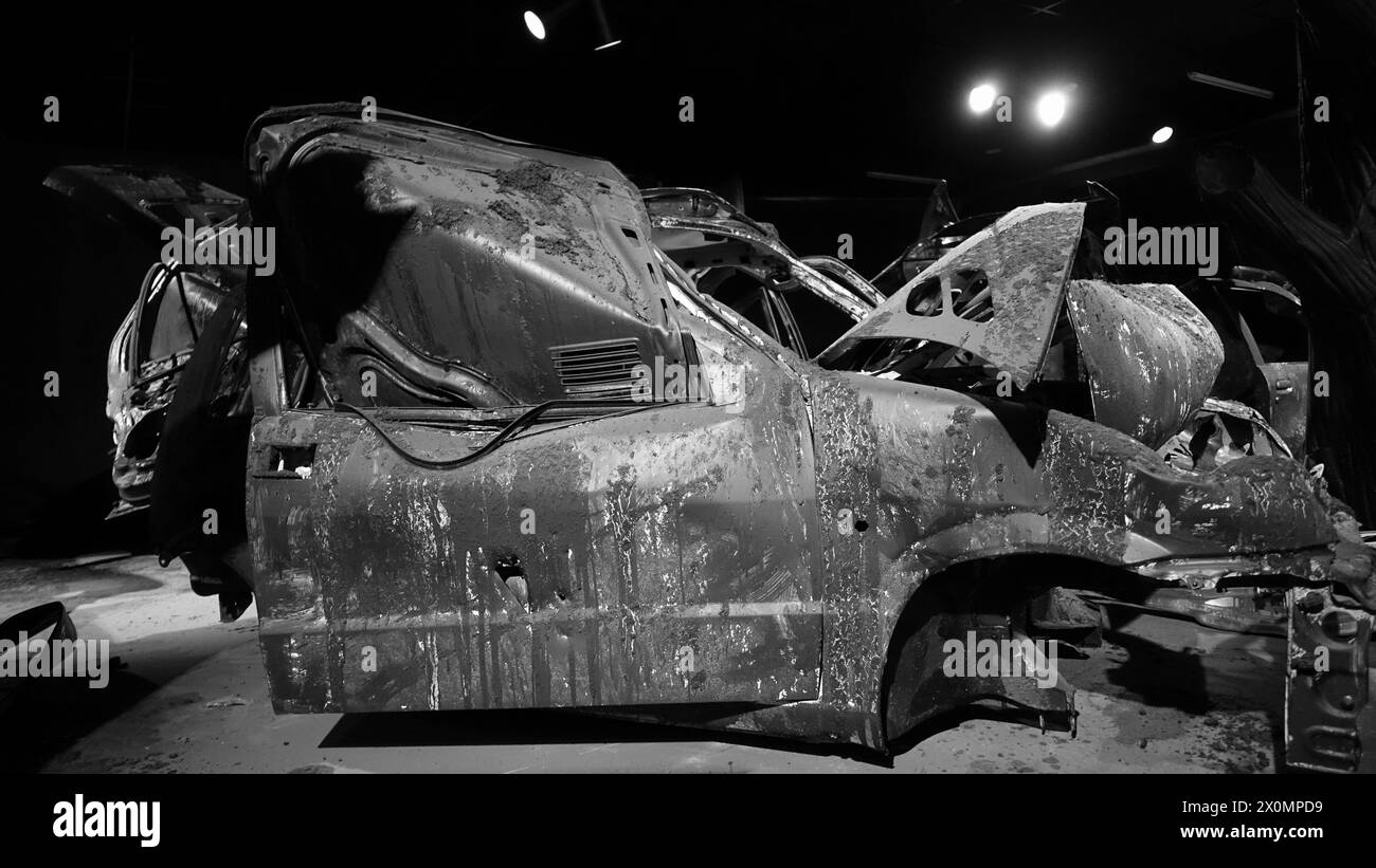 Destroyed wrecked wreck crash crashed Black and White Stock Photos ...
