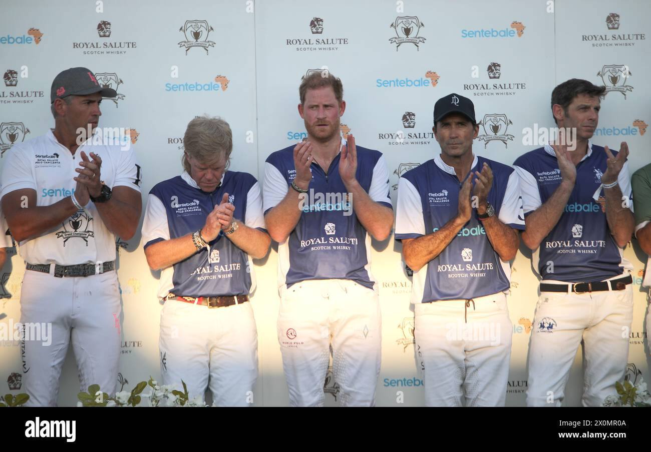 The Duke of Sussex during the awards ceremony after he played in a polo match during the Royal ...