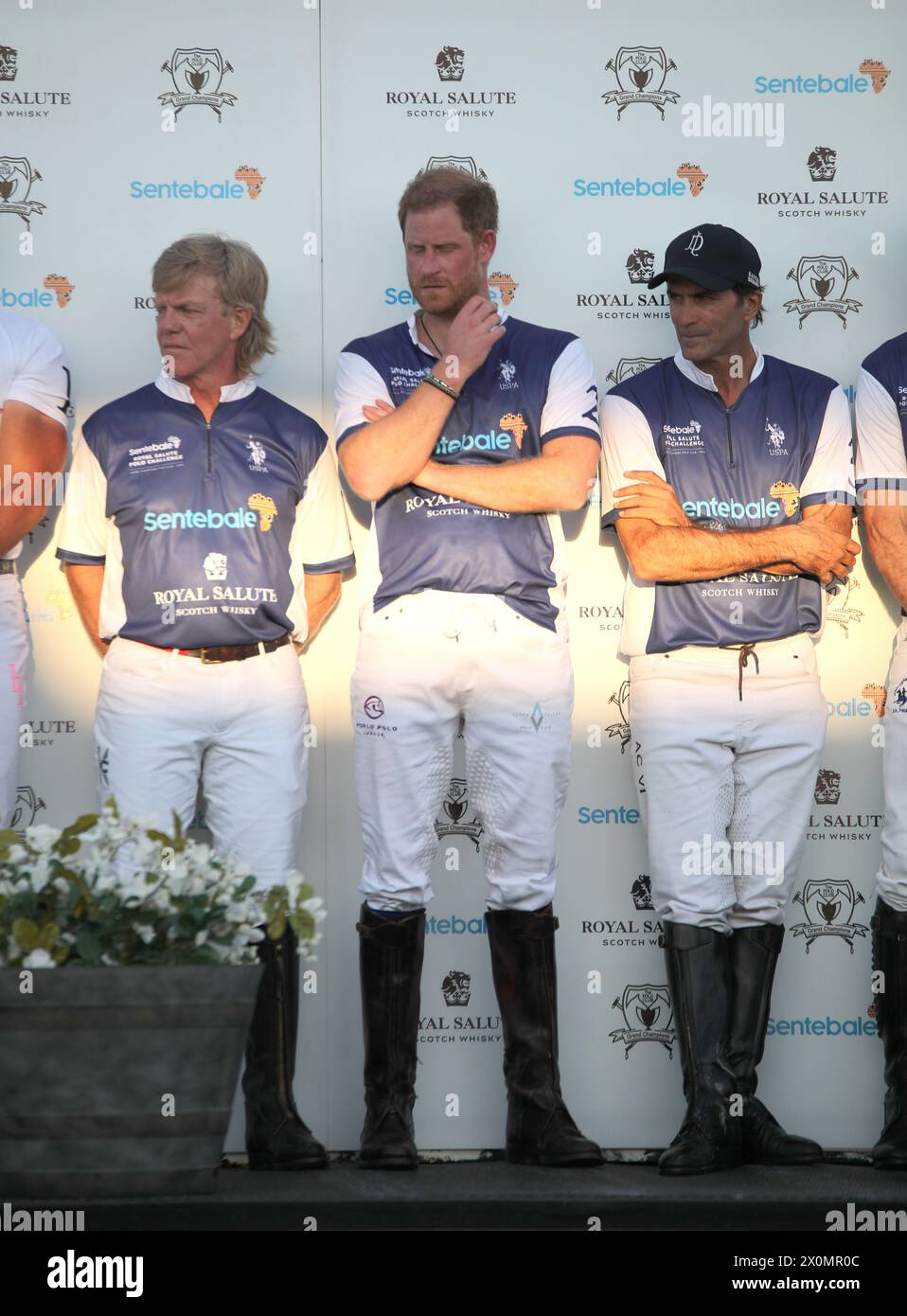 The Duke of Sussex during the awards ceremony after he played in a polo match during the Royal ...