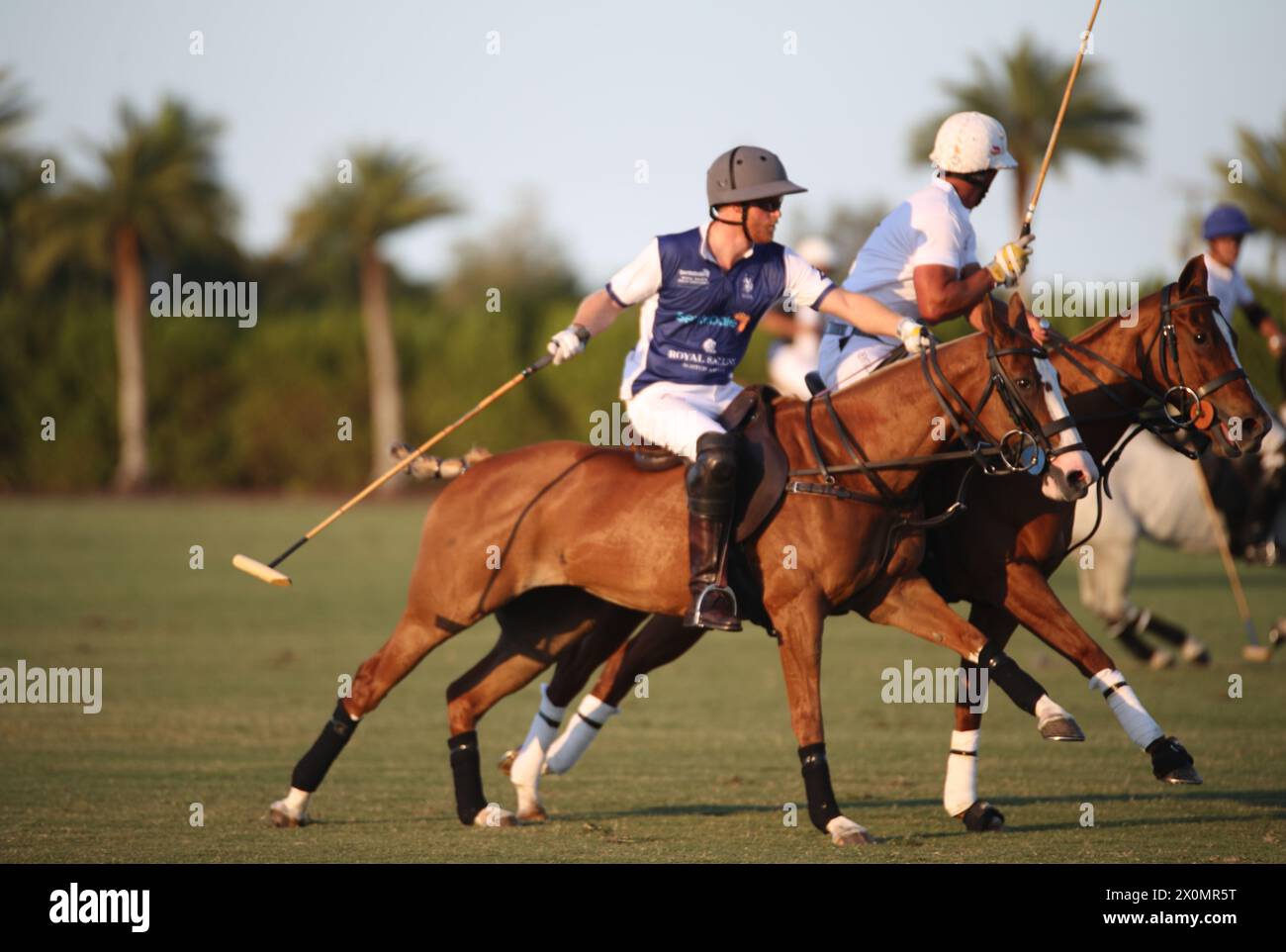 The Duke of Sussex plays in a polo match during the Royal Salute Polo Challenge, to benefit ...