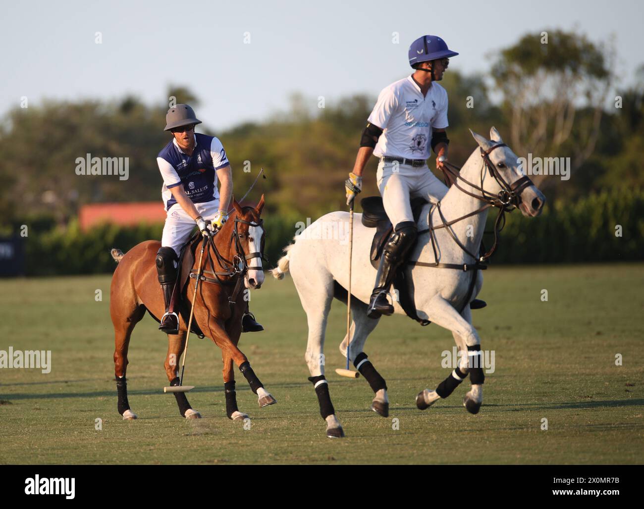 The Duke of Sussex plays in a polo match during the Royal Salute Polo Challenge, to benefit ...