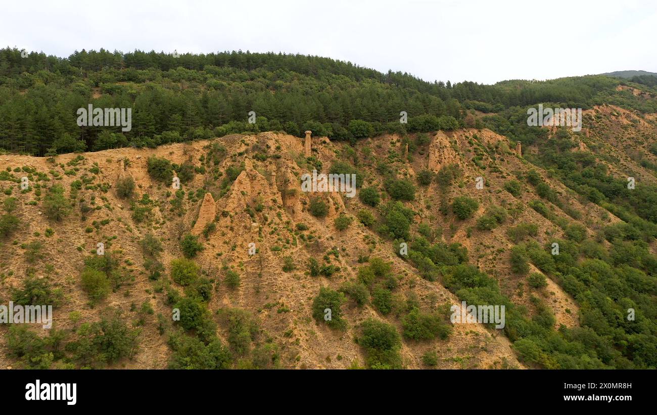Aerial view of rock formation Stob pyramids, Rila Mountain, Kyustendil ...
