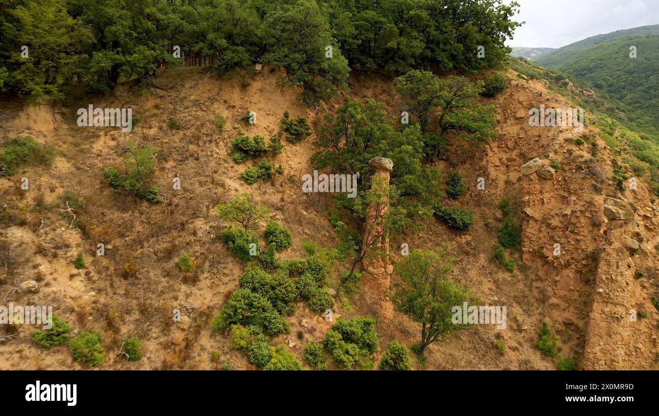 Aerial view of rock formation Stob pyramids, Rila Mountain, Kyustendil ...