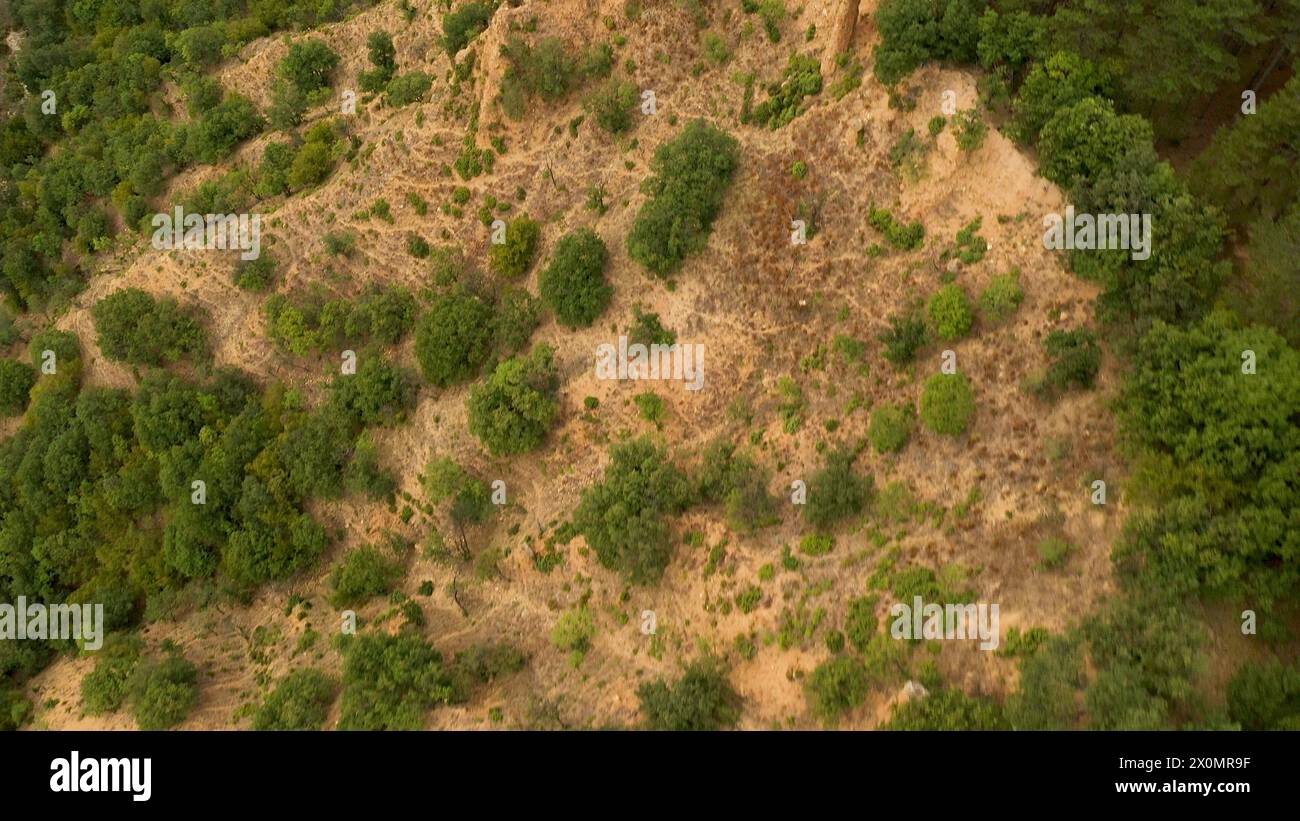 Aerial view of rock formation Stob pyramids, Rila Mountain, Kyustendil ...