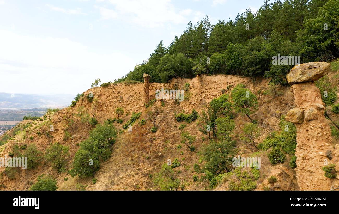 Aerial view of rock formation Stob pyramids, Rila Mountain, Kyustendil ...