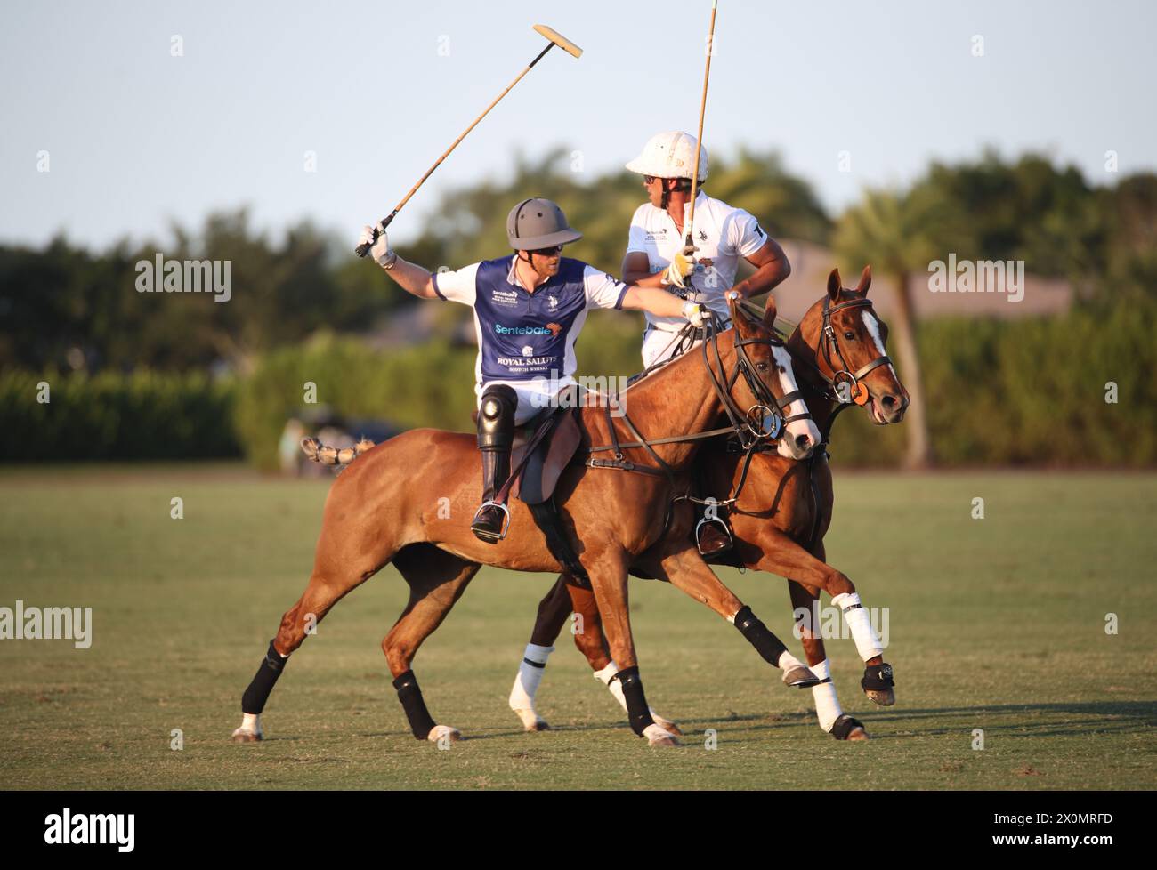 The Duke of Sussex plays in a polo match during the Royal Salute Polo Challenge, to benefit ...