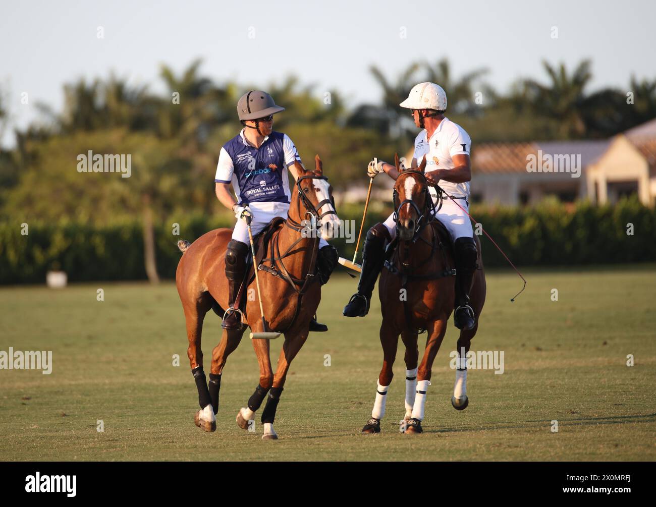 The Duke of Sussex plays in a polo match during the Royal Salute Polo Challenge, to benefit ...