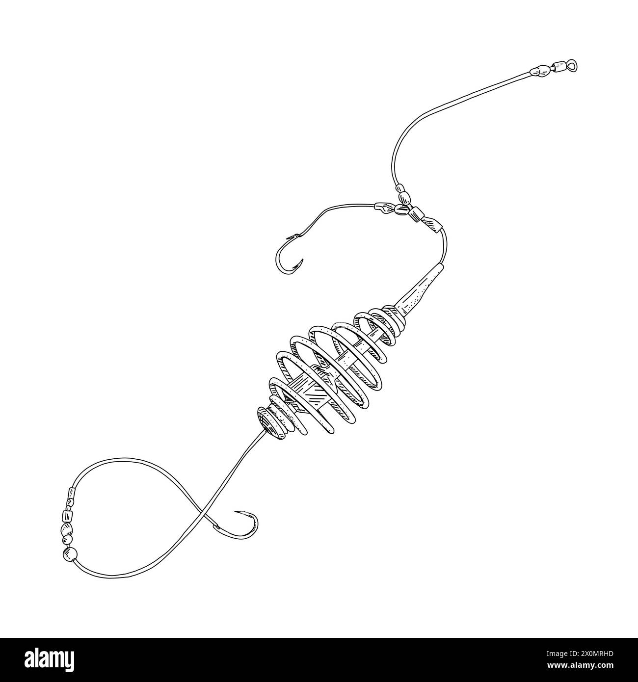 Fishing feeder spring bottom vector illustration. Hook angler tackle ...