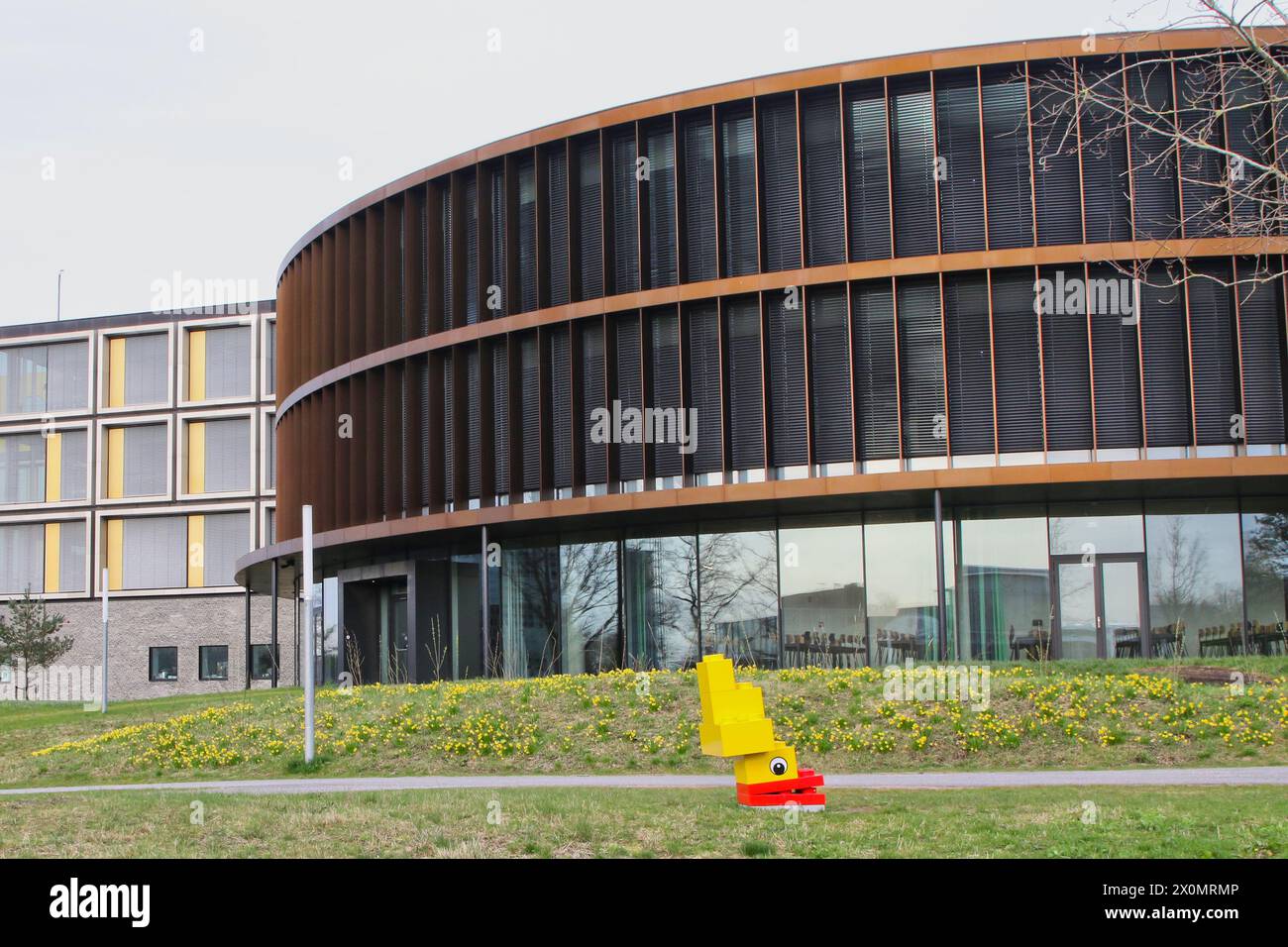 Giant Lego duck outside Lego headquarters Billund Denmark April 2024 ...