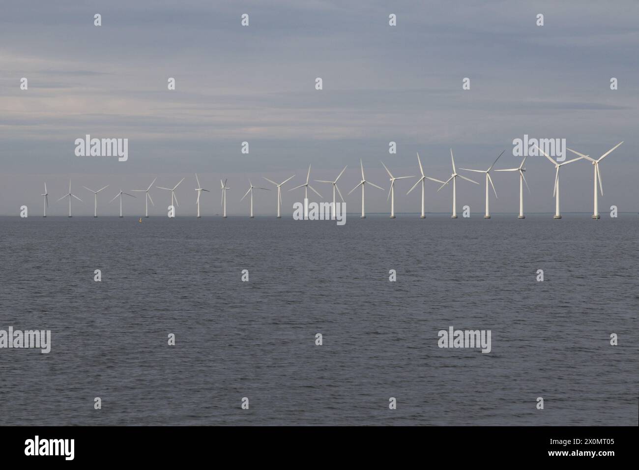 Offshore wind turbines Amagar beach park Copenhagen Denmark April 2024 ...