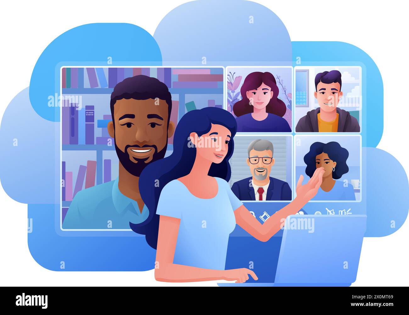 Woman Video Conference Call Team Meeting Cartoon Stock Vector Image ...