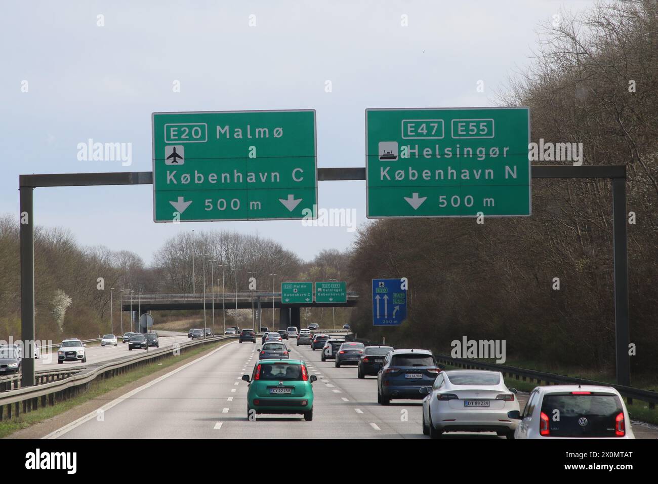 E20 motorway near Copenhagen with signs for Helsinger Malmo and ...